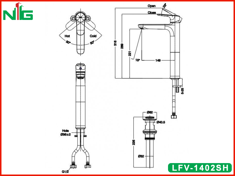 Vòi Lavabo Nóng Lạnh Cổ Cao INAX LFV-1402SH